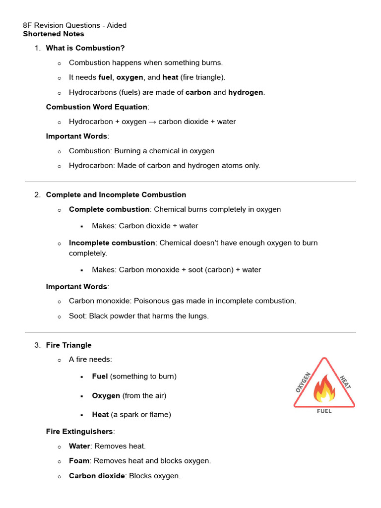 8F Revision - Aided | PDF | Combustion | Fires