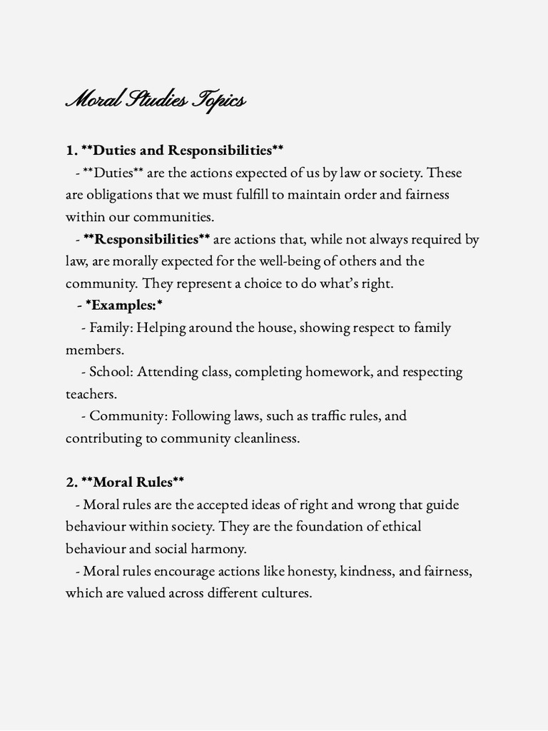 Moral Studies Topics: 1. Duties and Responsibilities | PDF