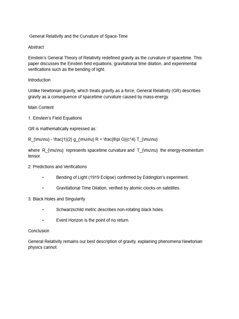 General Relativity Explained | PDF