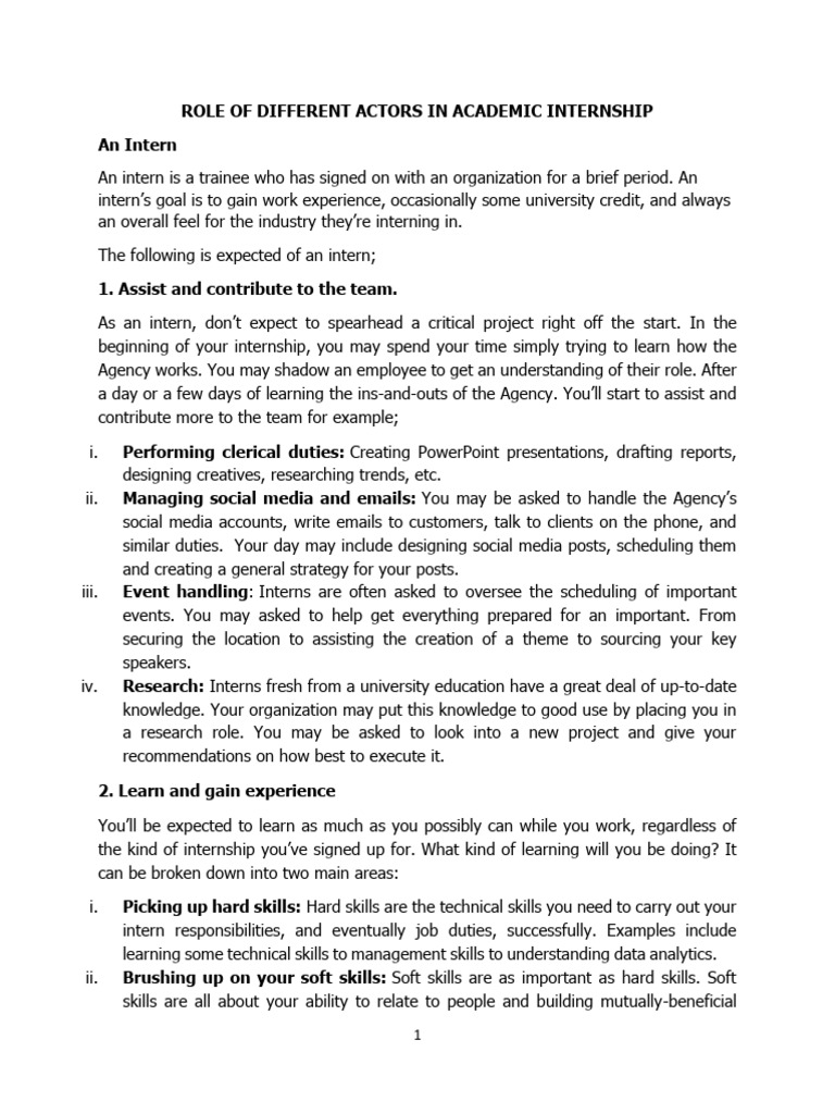 Role of Different Actors in Academic Internship | PDF | Internship ...