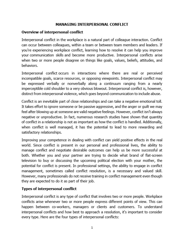 Managing Interpersonal Conflict | PDF | Conflict (Process) | Conflict ...
