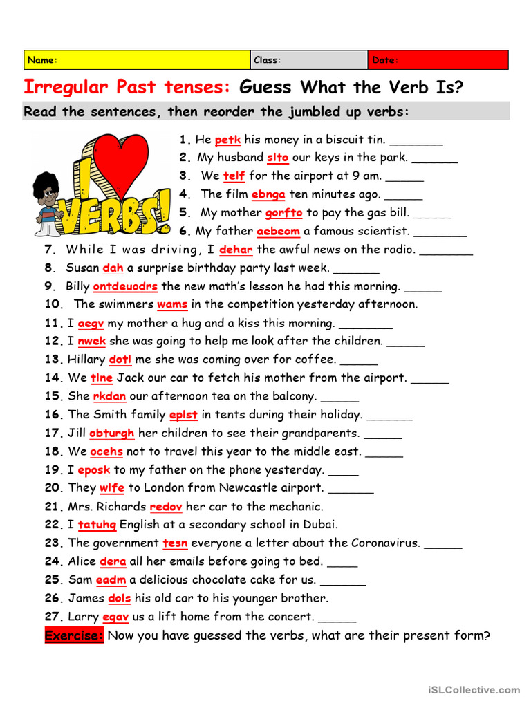 Irregular Past Tenses - Guess What The Scrambled Verb Is | PDF