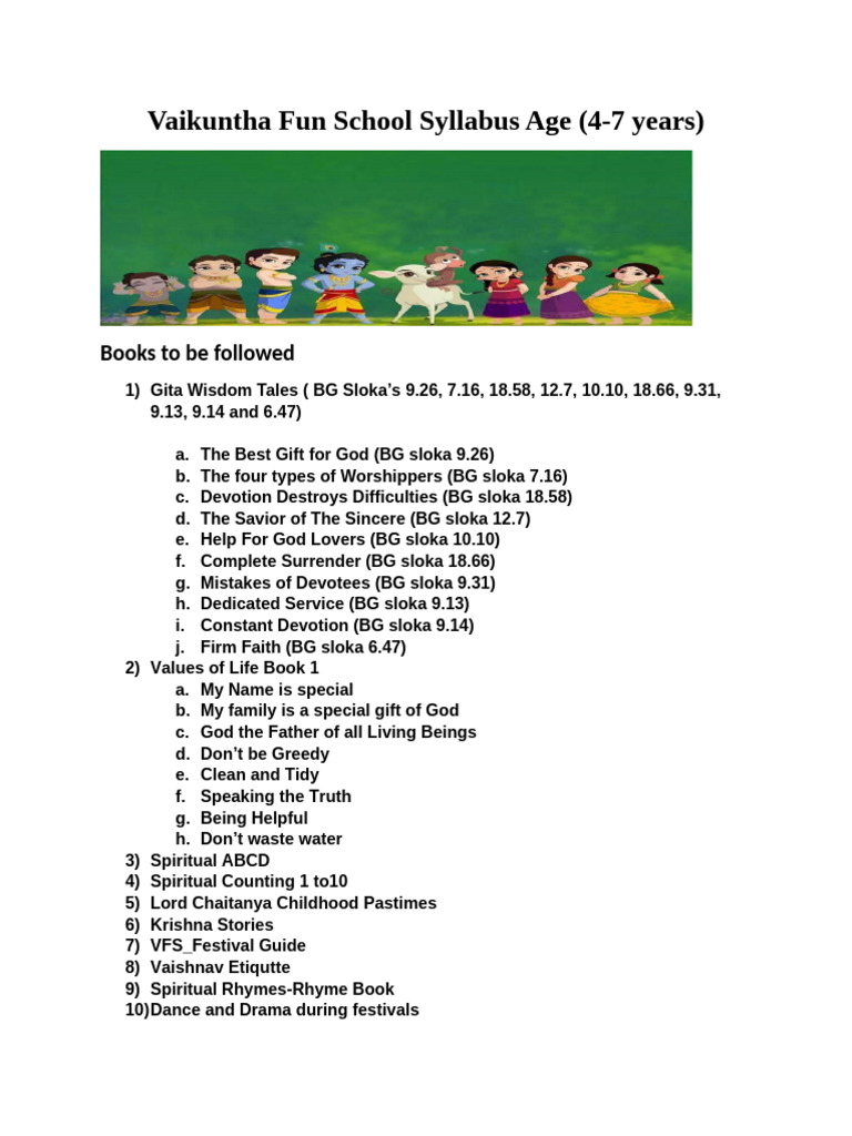 Vaikuntha Fun School Syllabus Age - 4-7 - Years | PDF