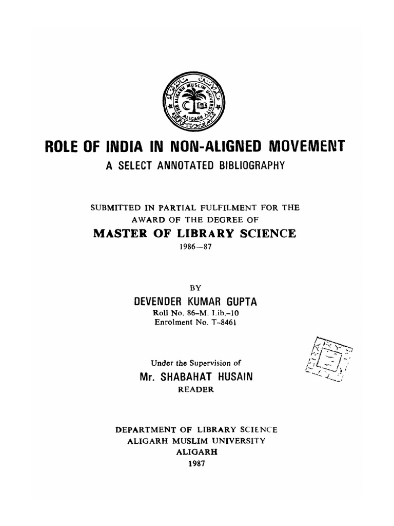 Role of India in Non-Aligned Movement: Master of Library Science | PDF | Non Aligned Movement ...