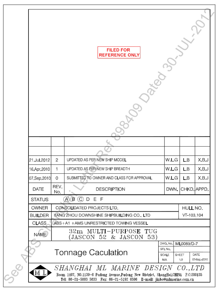 J53 Tonnage calculation | PDF | Tonnage | Navigation