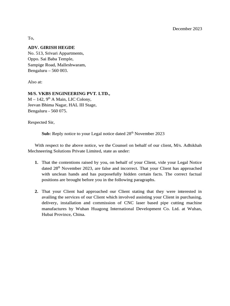 Legal Notice Response: December 2023 | PDF