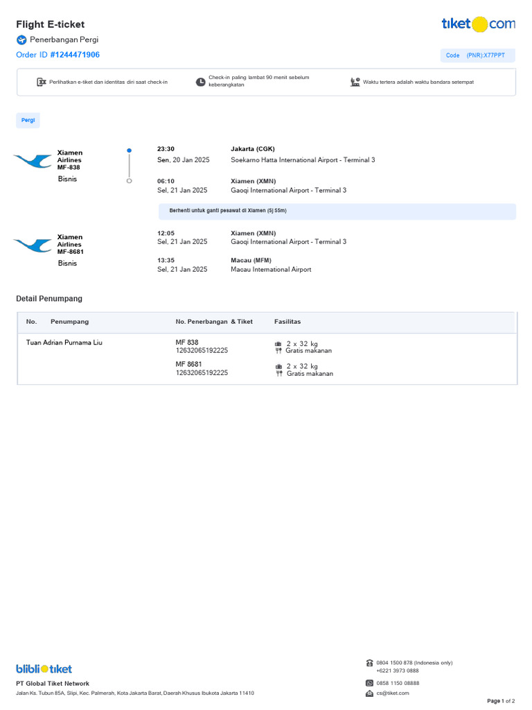 Flight E-Ticket - Order ID - 1244471906 | PDF