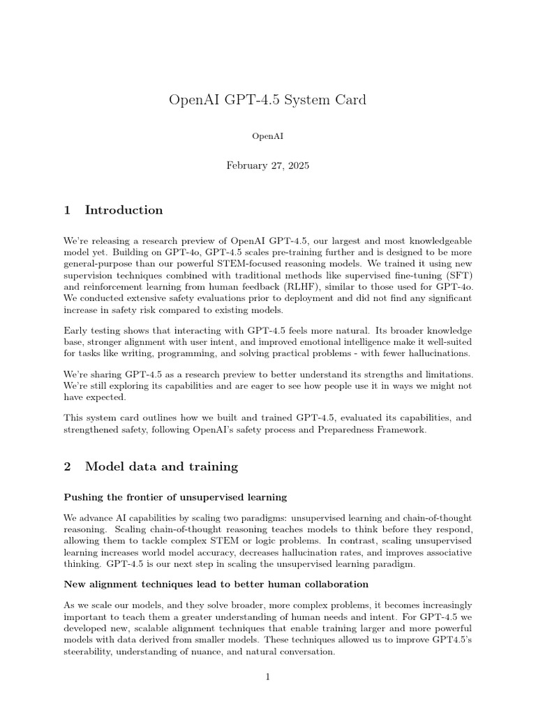 OpenAI GPT-4.5 System Card Overview | PDF | Computer Security | Security