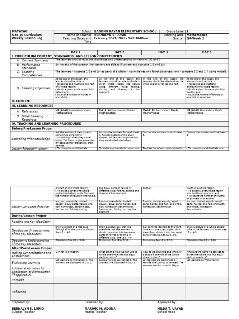 Grade 1 Weekly Lesson Plan: Math & Language | PDF | Curriculum | Vocabulary