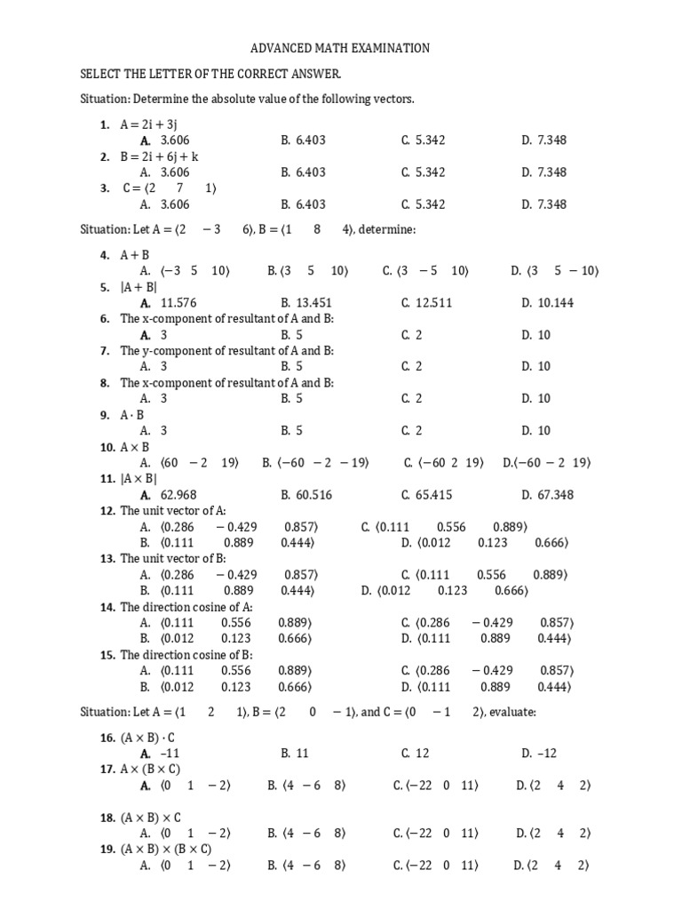 Advanced Math Examination 2025 | PDF | Line (Geometry) | Elementary ...