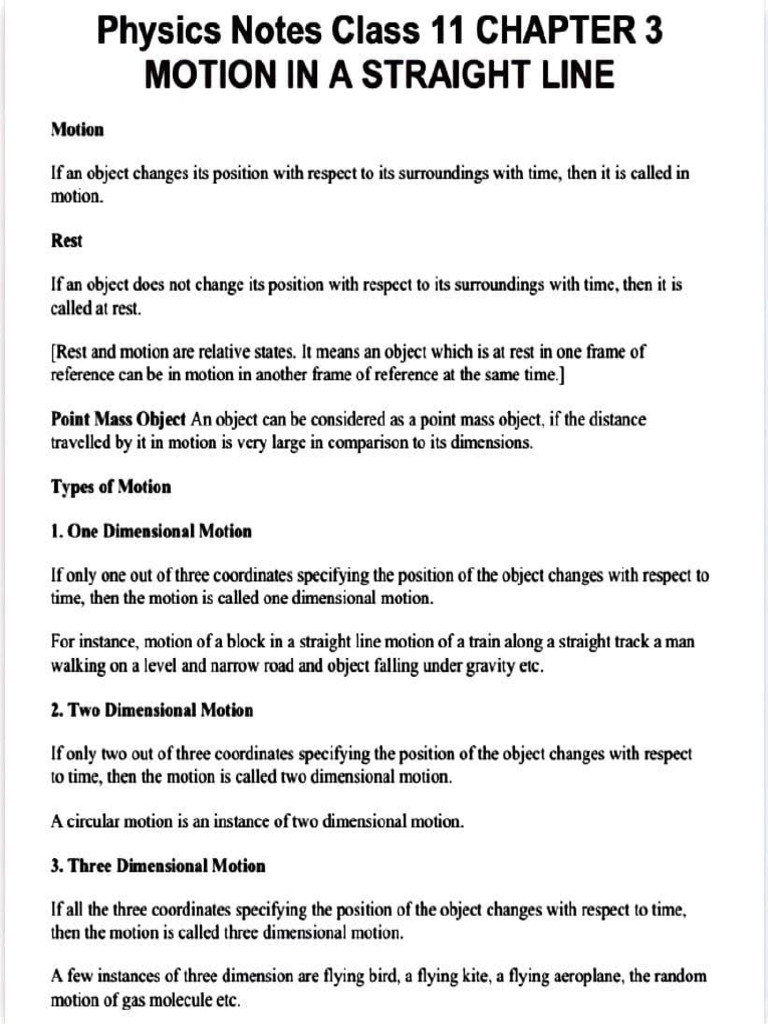 Motion in A Straight Line | PDF | Velocity | Dimension
