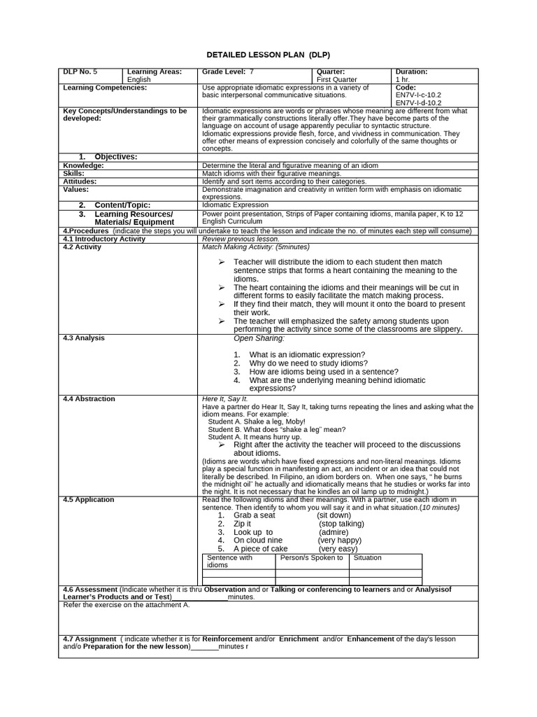 1st Q DLP 5 With DRR Integration | PDF | Idiom | Linguistics