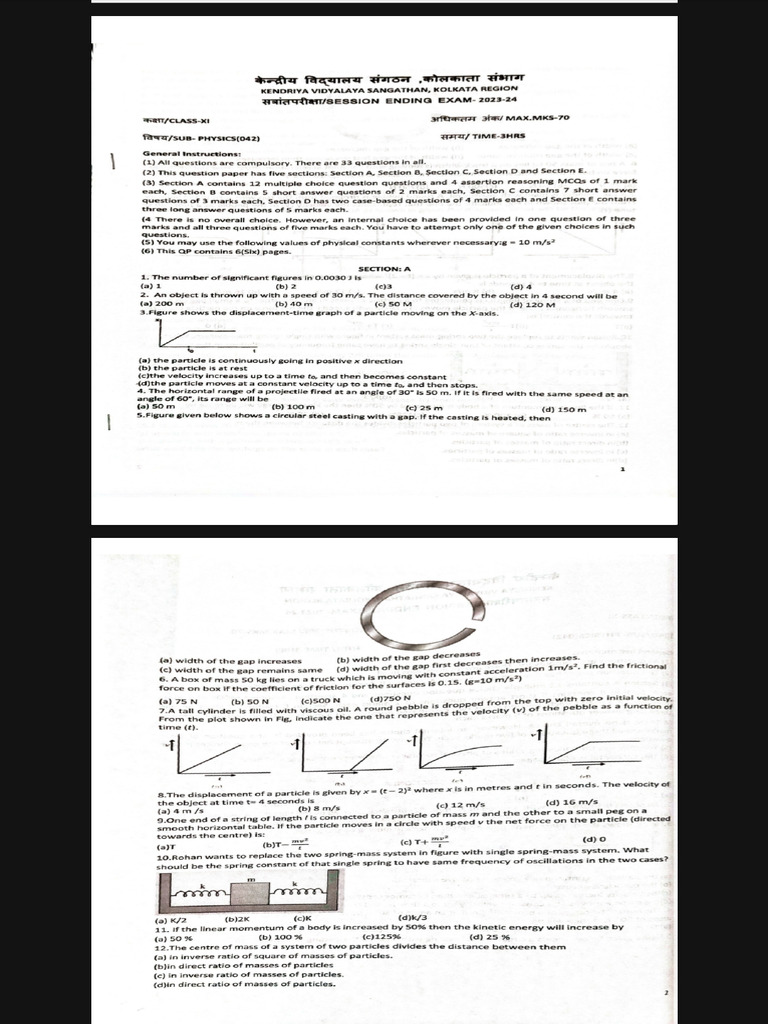 Sample Paper Physics Class 11 | PDF