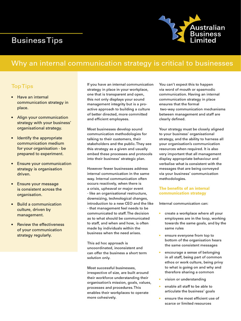 Business tips on communication strategy | PDF | Communication | Goal