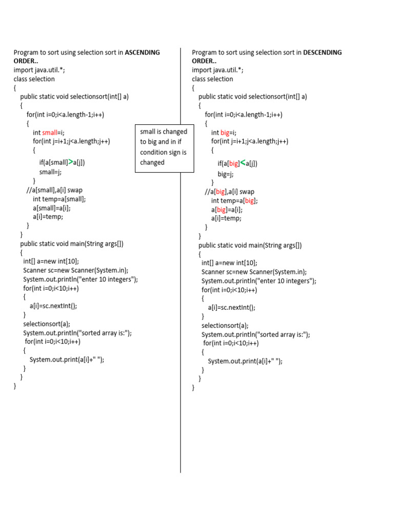 Selection Sort Ascending And Descending Pdf Programming Paradigms Algorithms And Data