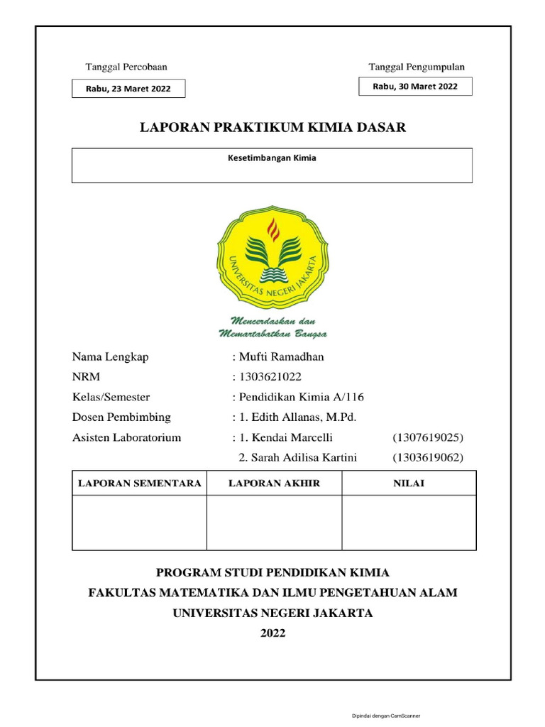 Mufti Ramadhan_Laporan Akhir Pertemuan 4_Kesetimbangan Kimia | PDF