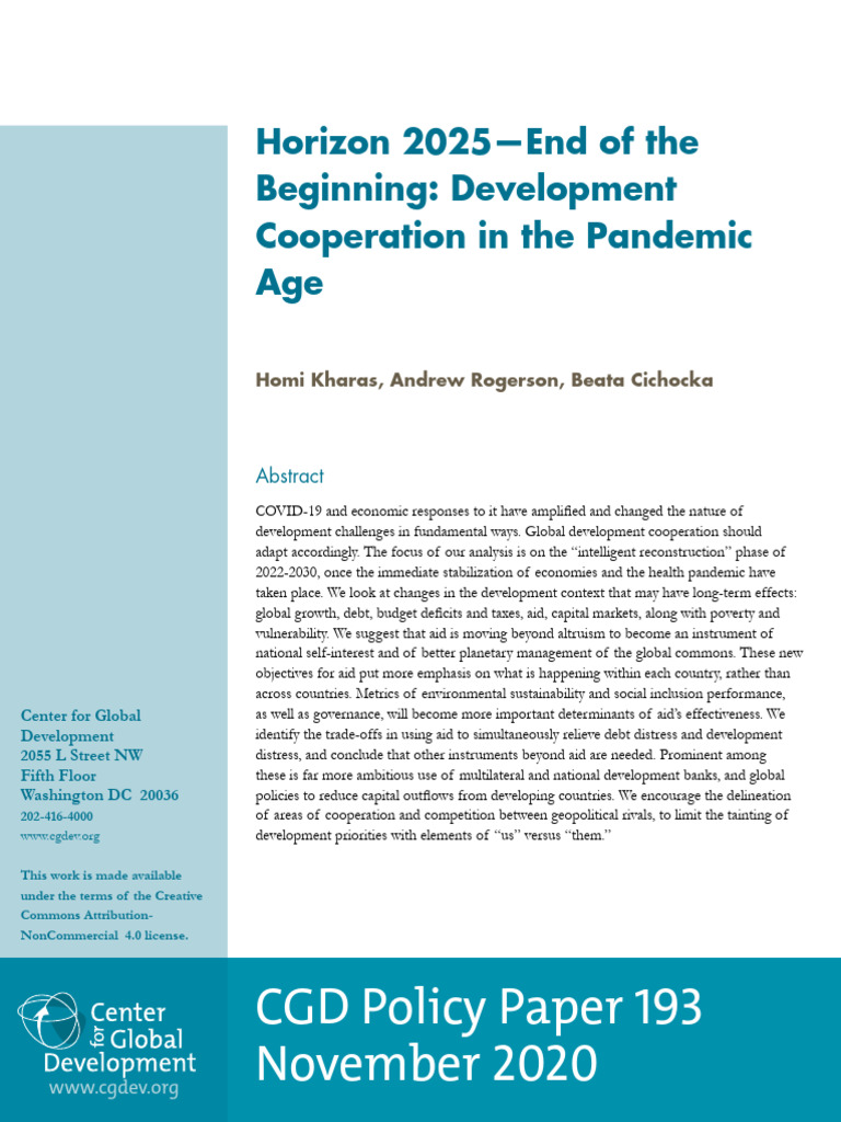 Horizon 2025 End Beginning Development Cooperation Pandemic Age | PDF ...