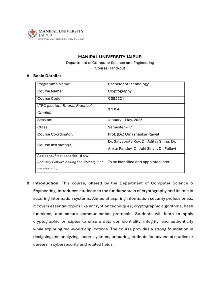 CSE2221 - Cryptography Handout Updated | PDF | Cryptography | Computer Science