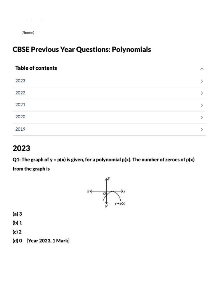 CBSE Polynomial Questions and Answers | PDF | Quadratic Equation | Zero ...