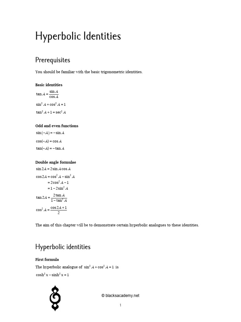 Hyperbolic Identities Explained | PDF | Differential Calculus ...