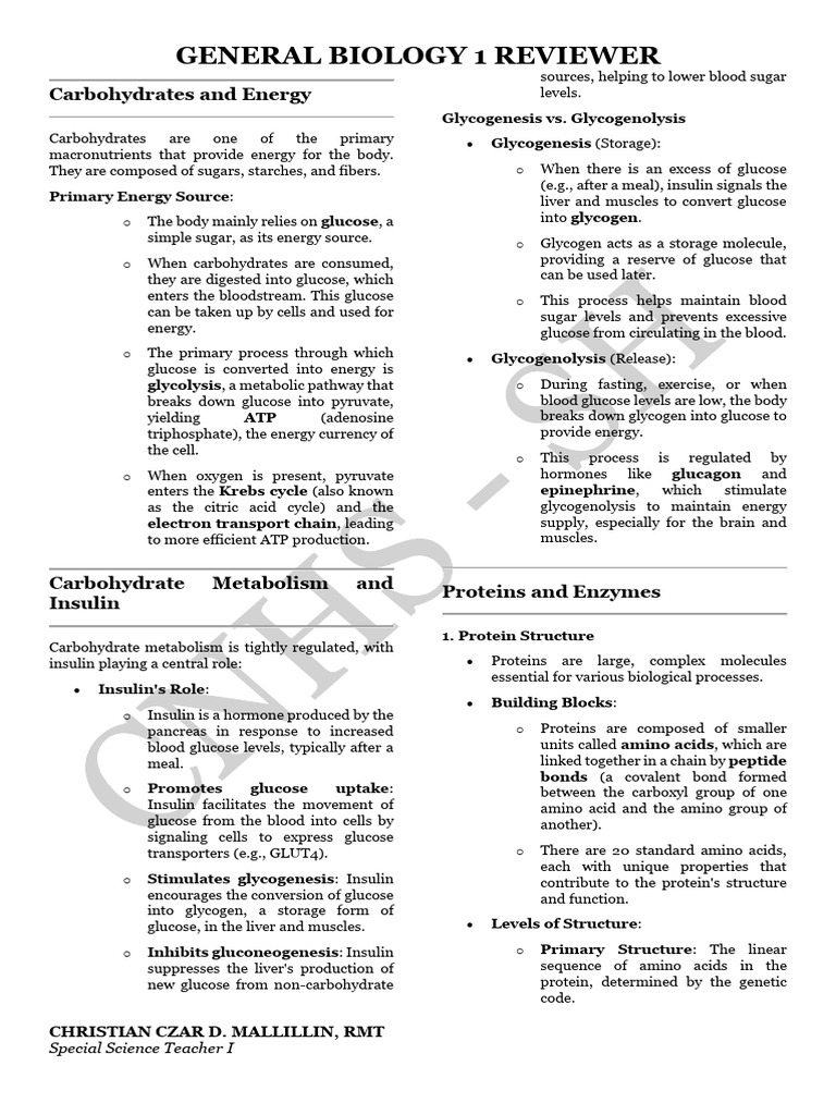 5. Gen_Bio_1_Reviewer_Q2_Final | PDF | Cellular Respiration | Adenosine Triphosphate