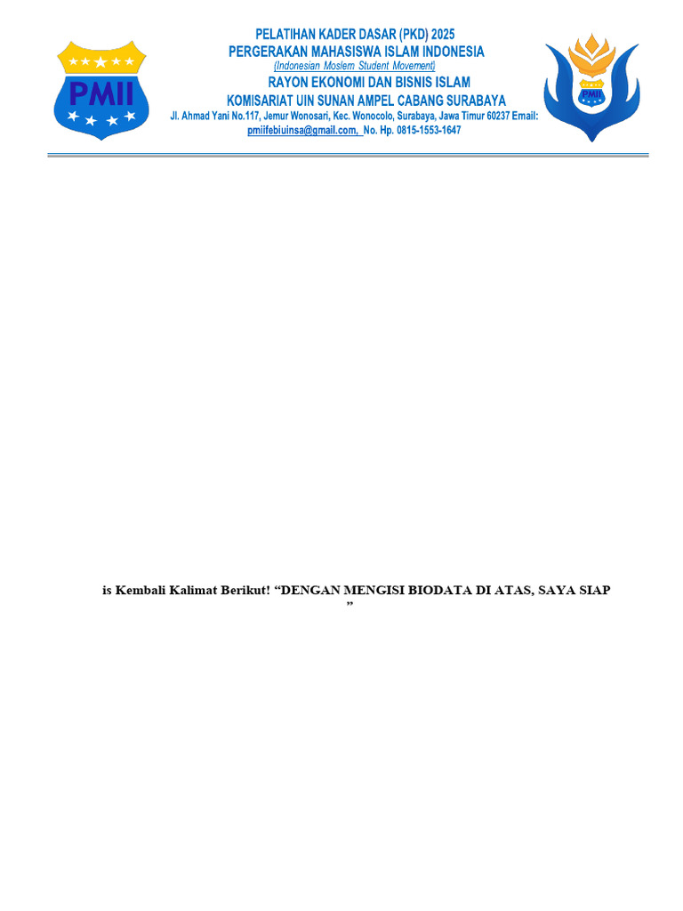 Formulir Pendaftaran PKD PMII 2025 | PDF