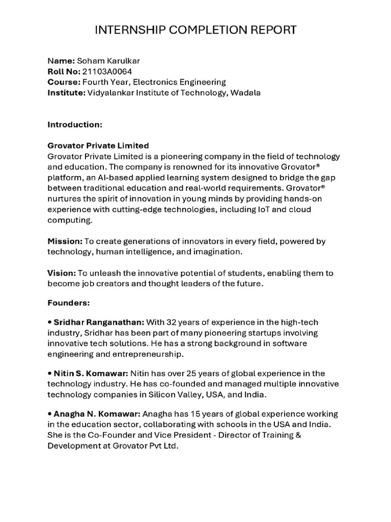 Grovator Internship Completion Report | PDF