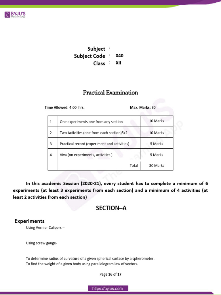 RBSE Class 12 Physics Practicals Revised Syllabus 2020 2021 | PDF | Viscosity | Liquids