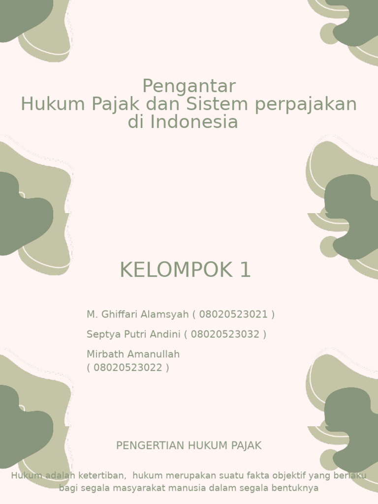 Pengantar Hukum Pajak Dan Sistem Perpajakan Di Indonesia - Kel. 1 | PDF