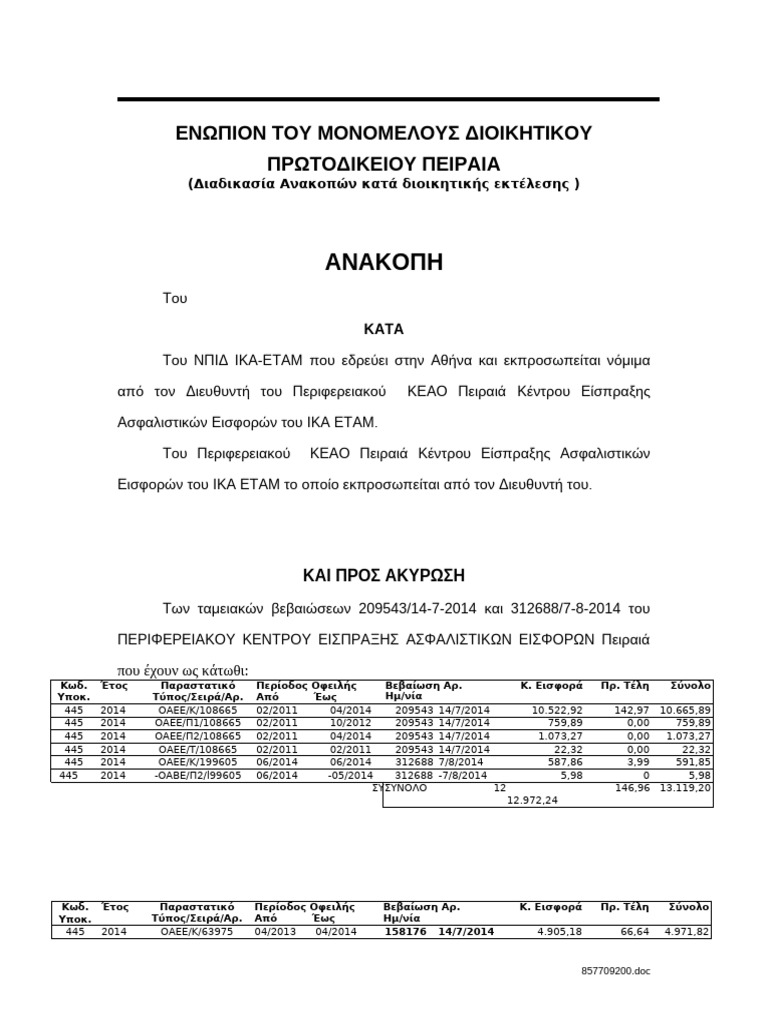 ΑΝΑΚΟΠΗ ΟΑΕΕ ΚΕΑΟ ΥΠΟΔΕΙΚΓΜΑ ΤΕΛΙΚΟ | PDF