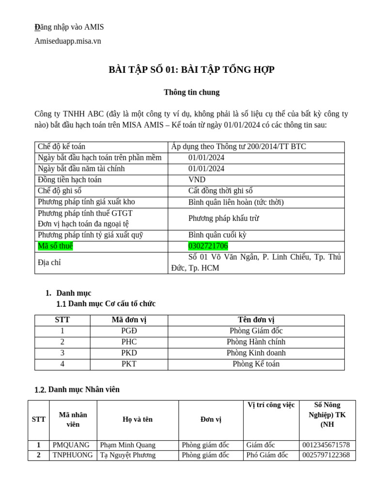 Bai Tap Misa Nam 2024 - Bai Tap 1 | PDF