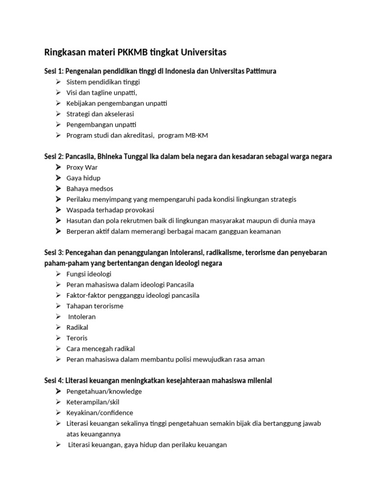 Ringkasan Materi PKKMB Tingkat Universitas | PDF