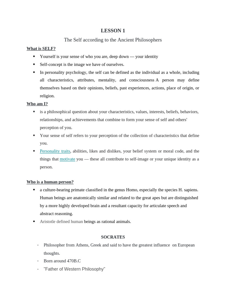 LESSON 1 Ancient Philosophers Students | PDF | Soul | Wisdom