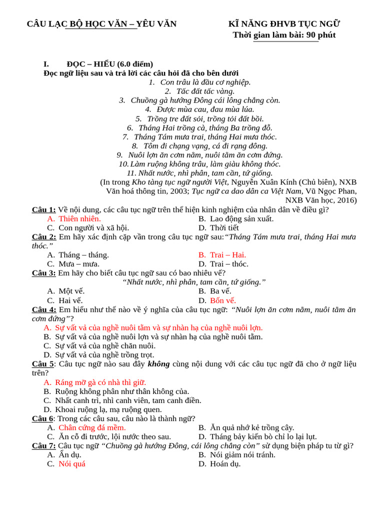 18.1 BTVN V7T7 TỤC NGỮ | PDF