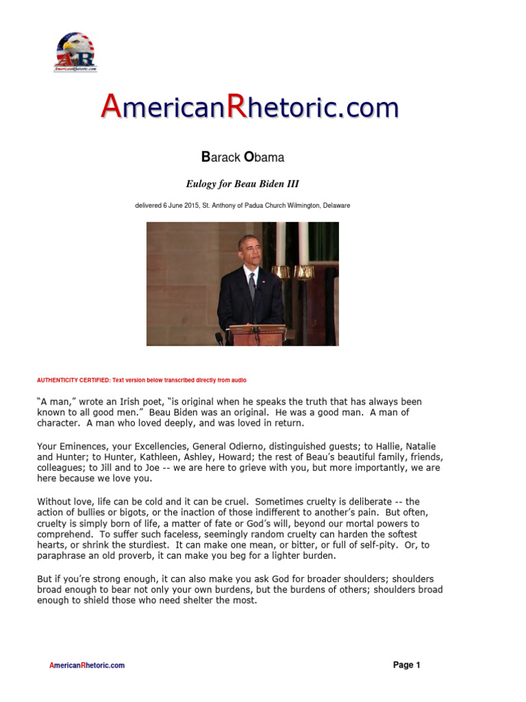 Barack Obama - Beau Biden Eulogy | PDF