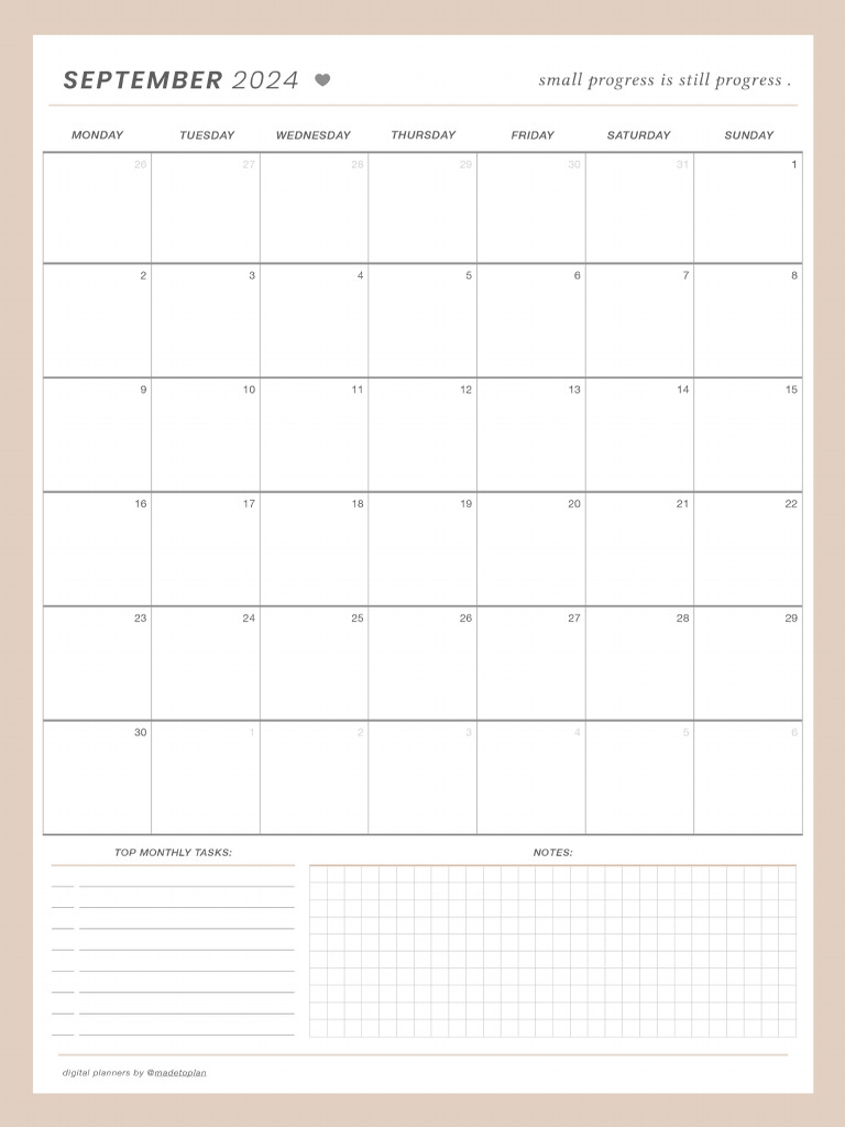 September Calendar by MADEtoPLAN | PDF