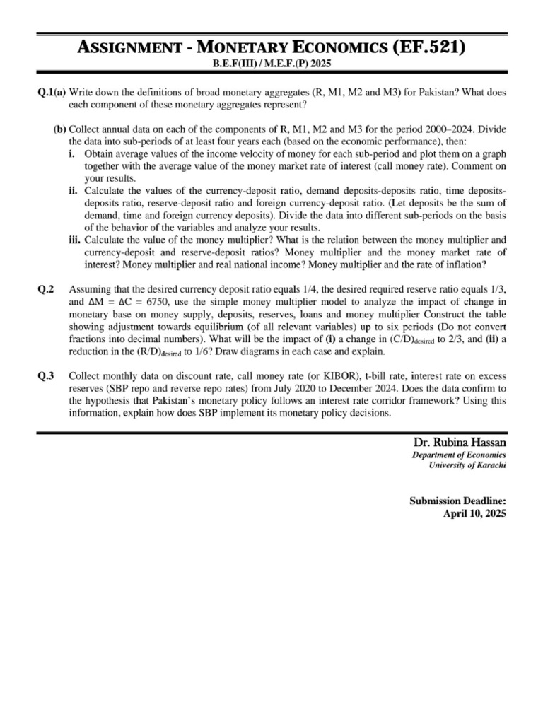 EF-521 Monetary Economics - Assignment 2025(4) | PDF