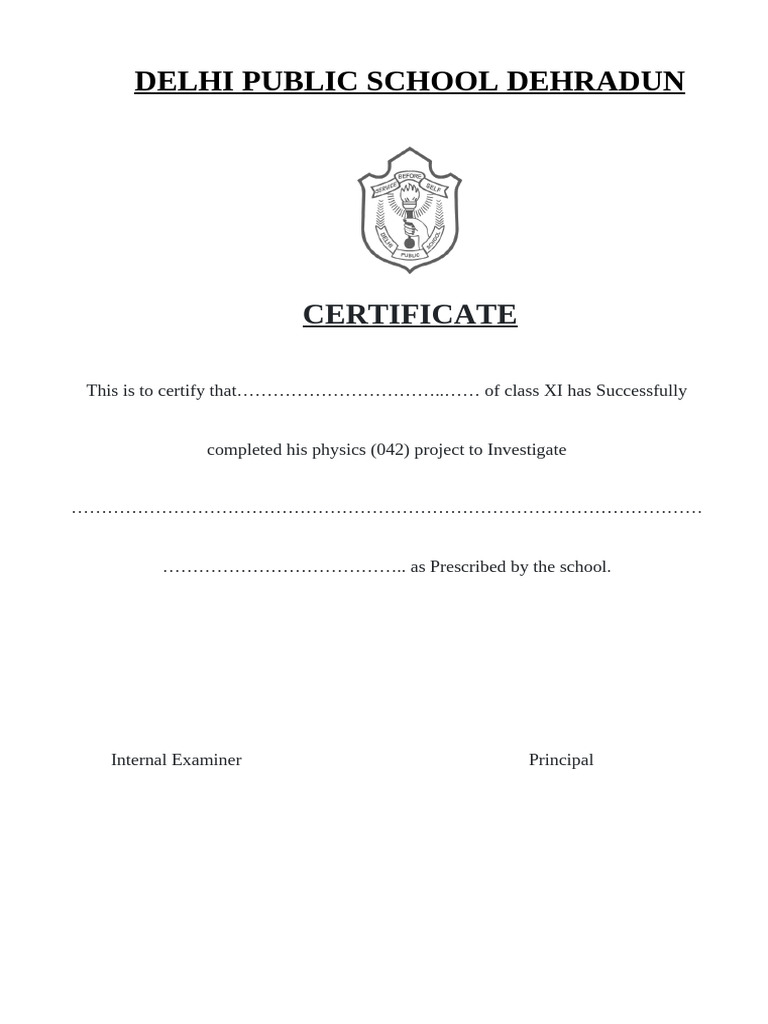 Student Physics Project Certificate | PDF