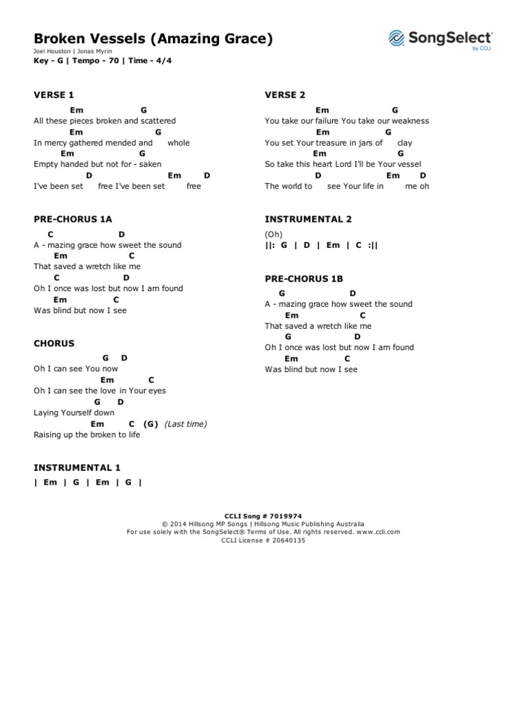 3broken Vessels Amazing Grace G | PDF | Song Structure | Musical ...