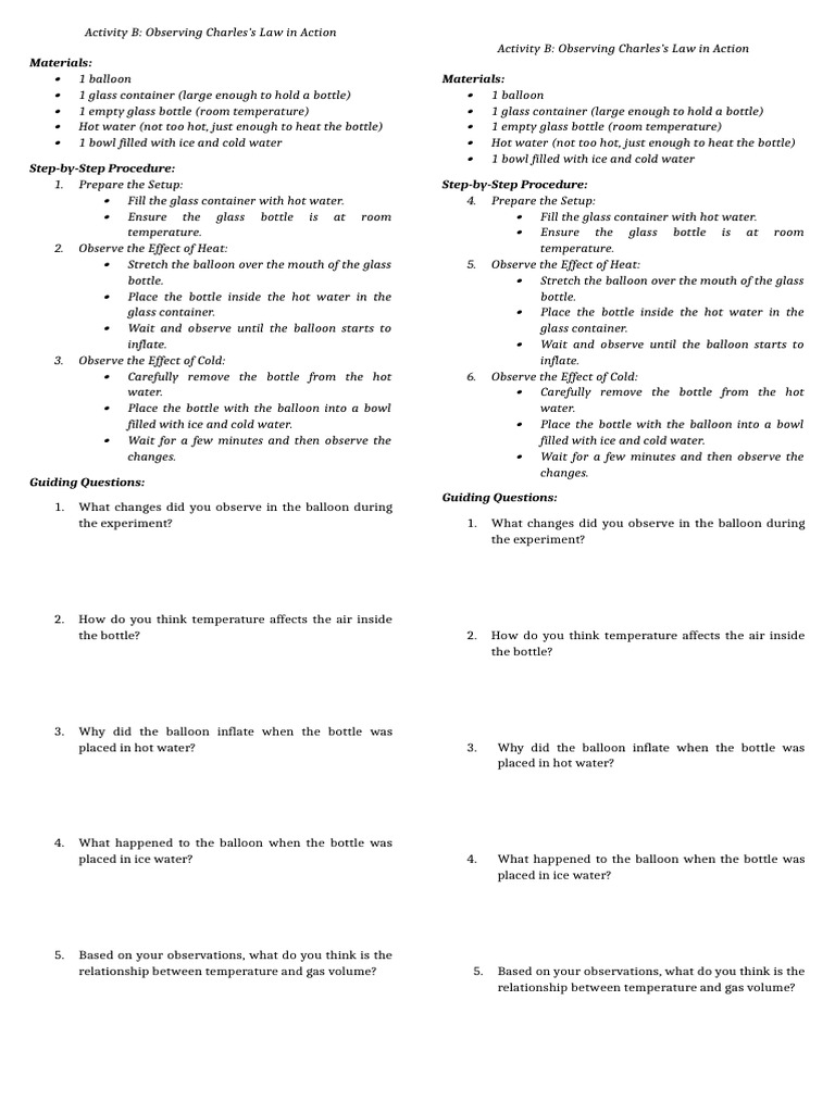Charles's Law Balloon Experiment | PDF | Balloon | Water Heating