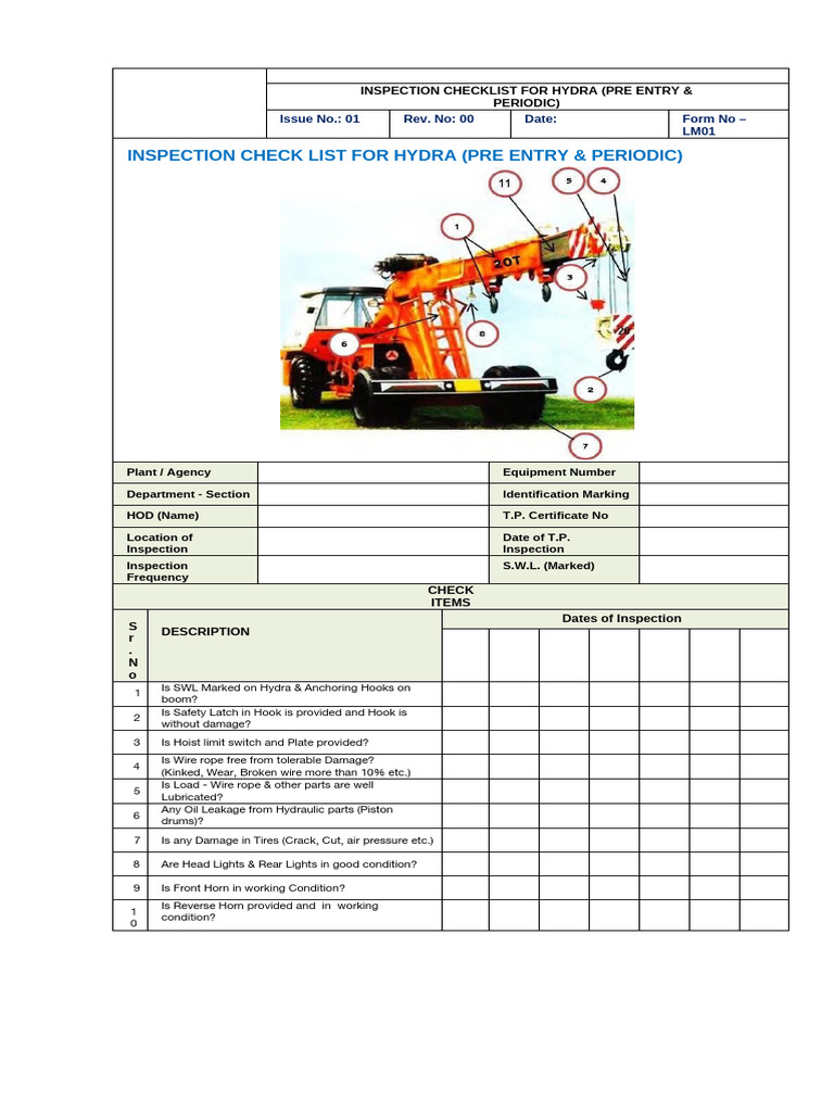 Lifting Equipements and Accessaries Checklist 1 Hseprof Com | PDF ...