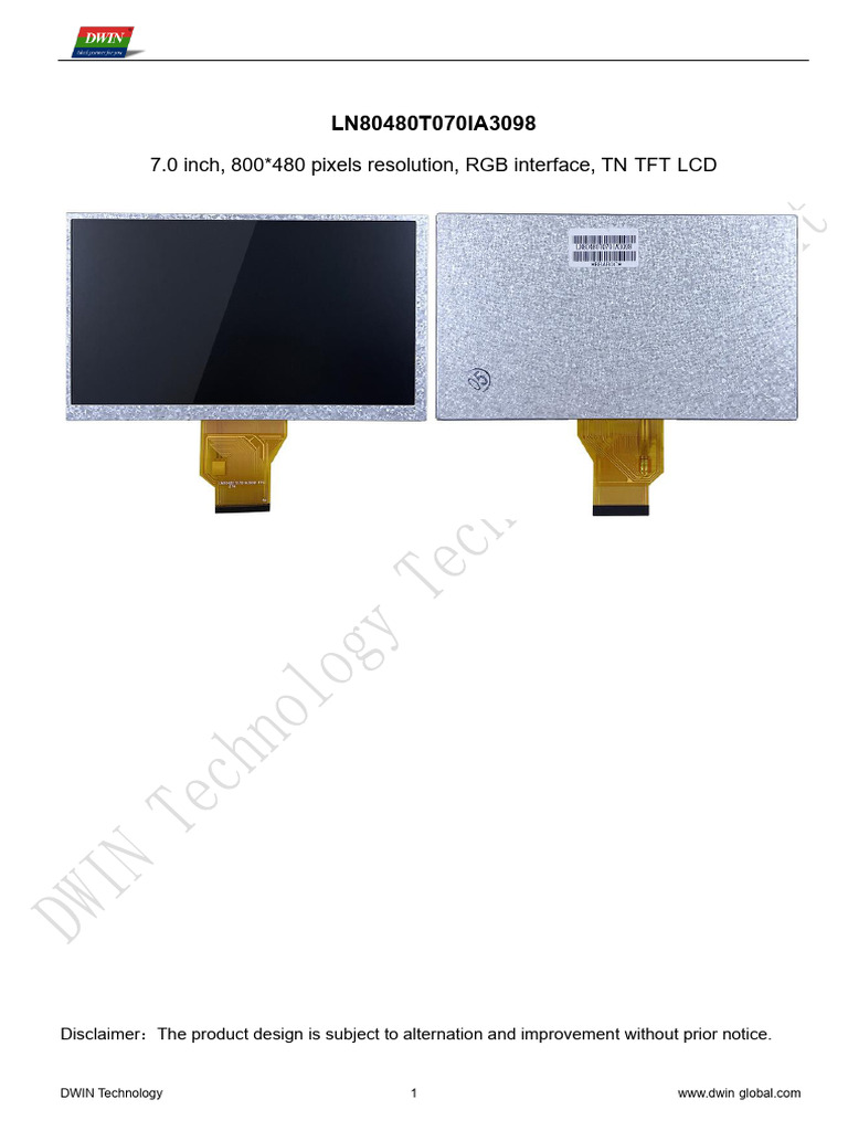 7-Inch 800x480 TN-TFT LCD Datasheet | PDF | Liquid Crystal Display ...