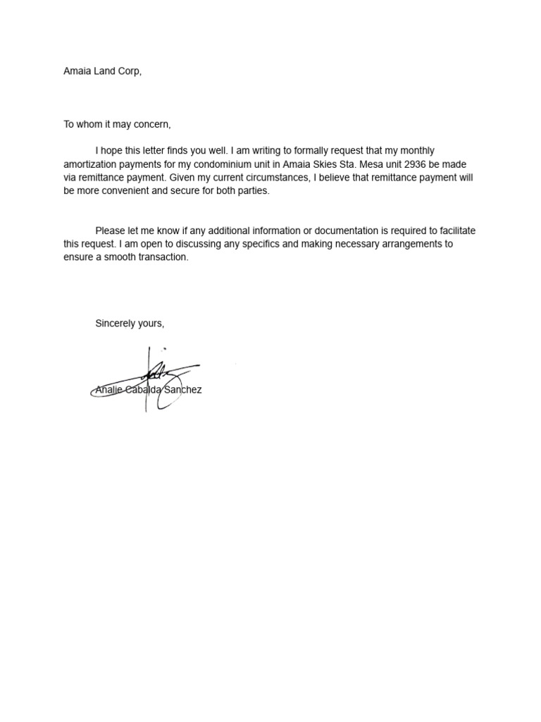 Remittance Payment Request Letter | PDF