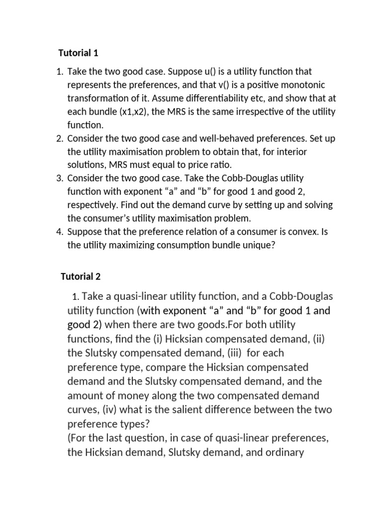 Utility Functions and Demand Analysis | PDF | Utility | Demand