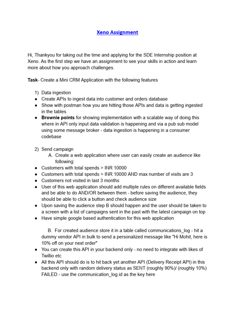 Xeno Assignment - SDE Internship | PDF | Databases | Computing