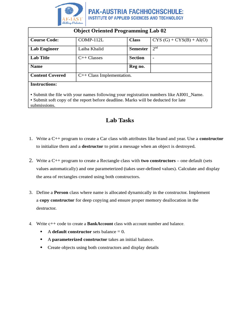 Lab 02 Tasks | PDF