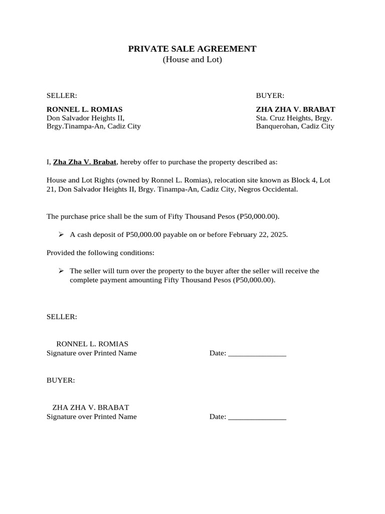 Private Sale Agreement | PDF