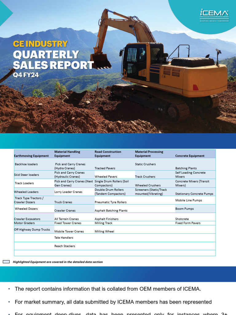 03 ICEMA Quarterly Sales Report - Q4 FY24 | PDF | Loader (Equipment) | Crane (Machine)