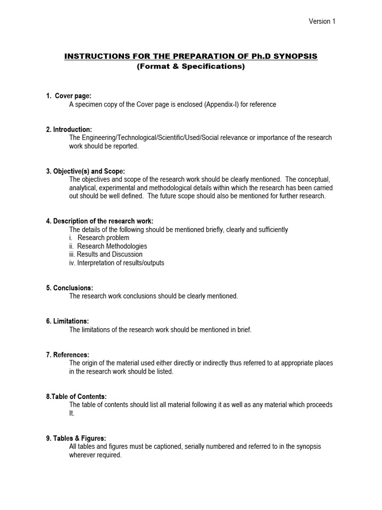 Ph.D. Synopsis Preparation Guide | PDF | Methodology | Thesis