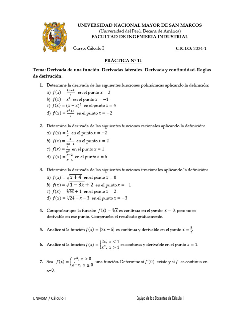 Práctica N°11. Derivadas. | PDF | Matemáticas | Números